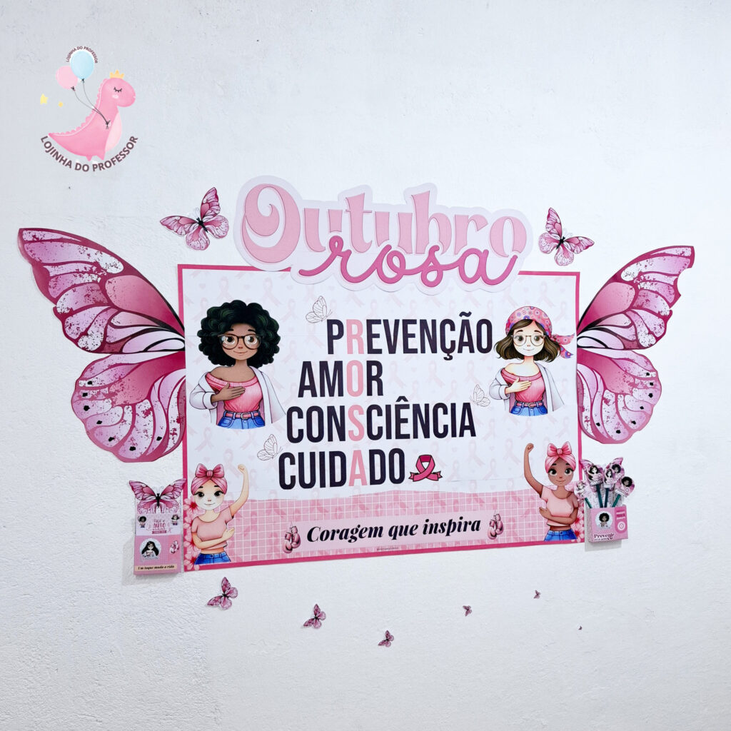 Painel Outubro Rosa - Borboletas - Soletrinho